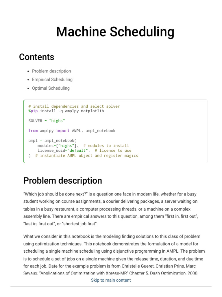 Machine Scheduling Hands On Mathematical Optimization With Ampl In Python Pdf Applied