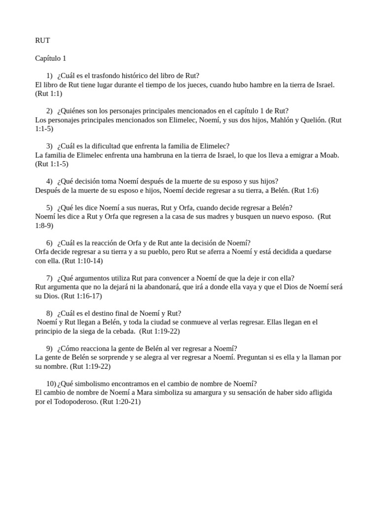 Preguntas Del Libro de Rut | PDF | Libro de rut | Rut (figura bíblica)