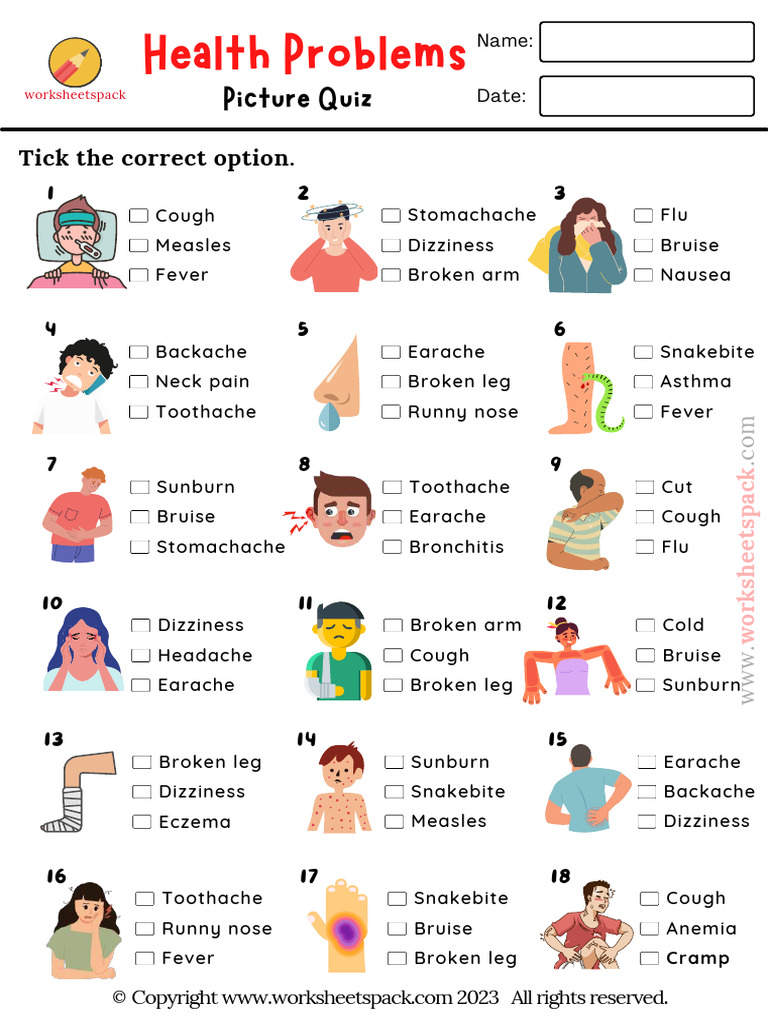 Health Problems Quiz Worksheet | PDF