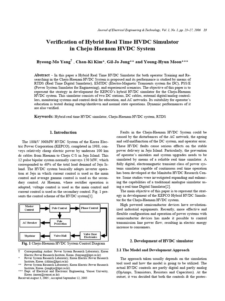 2006 Verification Of Hybrid Real Time Hvdc Simulator In Cheju Haenam Hvdc System Pdf High