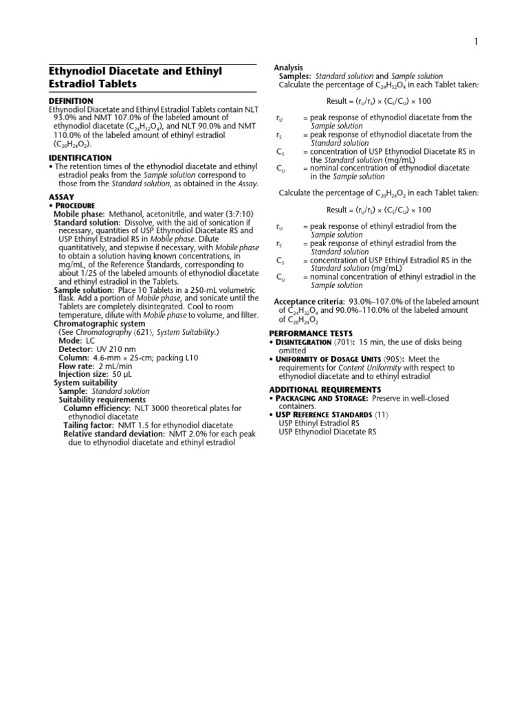 Ethynodiol Diacetate & Ethinyl Estradiol Analysis | PDF ...