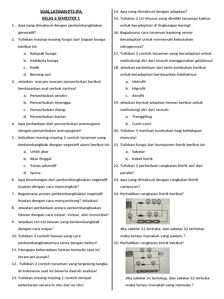 Soal Latihan PTS Ipa Semester 1 | PDF | Kajian Bahasa Asing | Griya & Taman