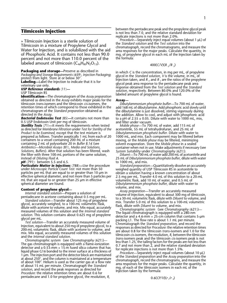 Veterinary Tilmicosin Injection Guide | PDF | Chromatography ...