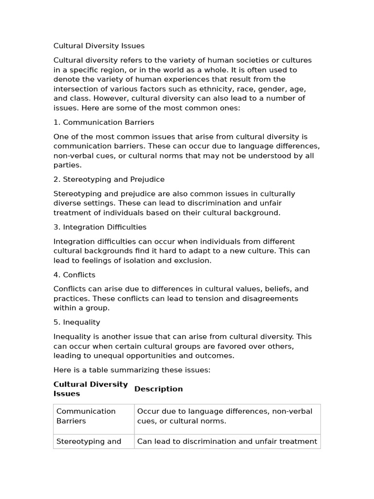 Cultural Diversity Issues | PDF | Social Science