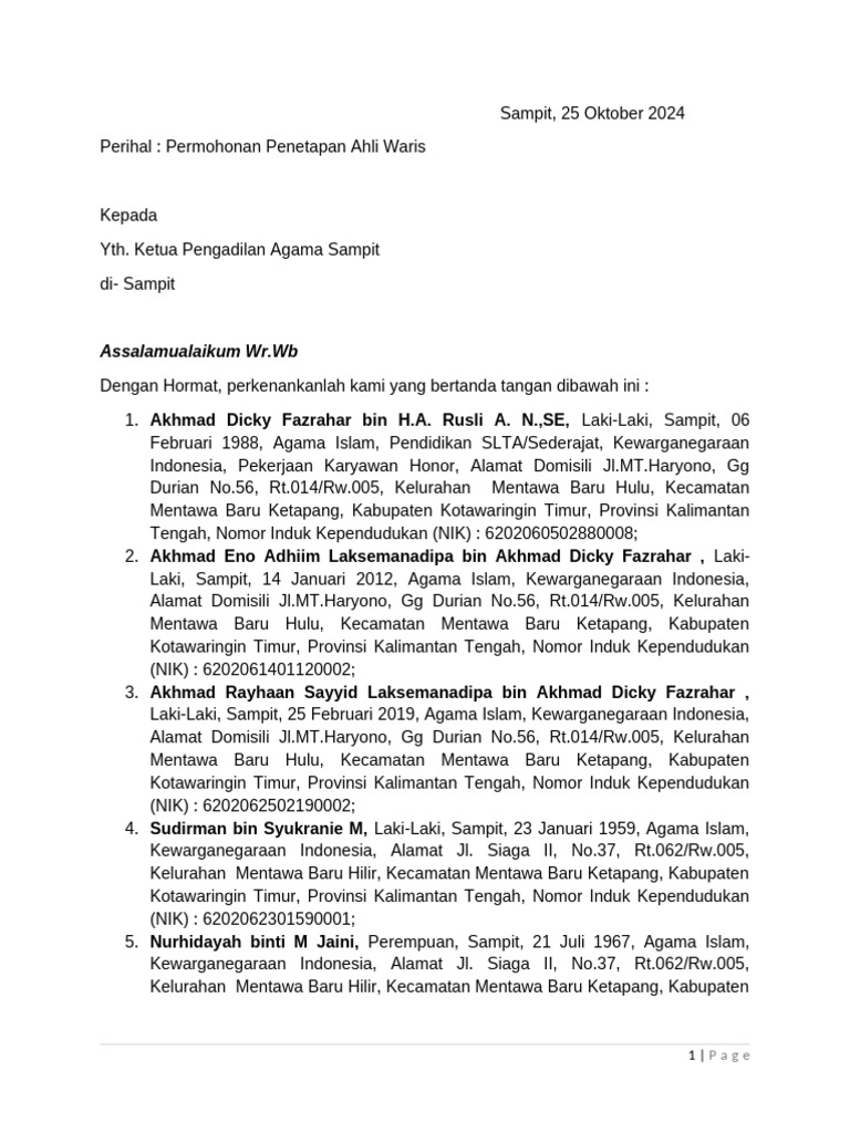 Permohonan Penetapan Ahli Waris Untuk Pengadilan Agama | PDF | Politik | Ilmu Sosial