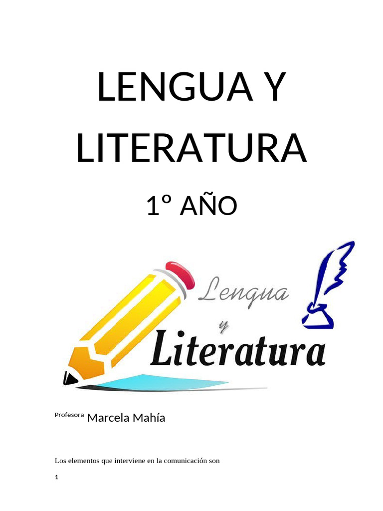 Cuadernillo de Lengua y Literatura 1º Año | PDF | Palabra | Libros