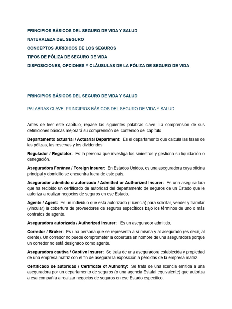 Principios Basicos Del Seguro de Vida y Salud | PDF | Seguro | Reaseguro