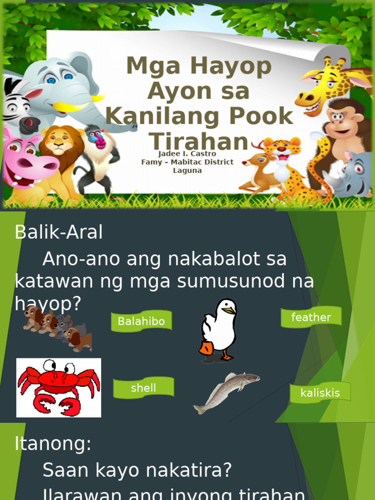 Mga Hayop Ayon Sa Kanilang Pook Tirahan | PDF