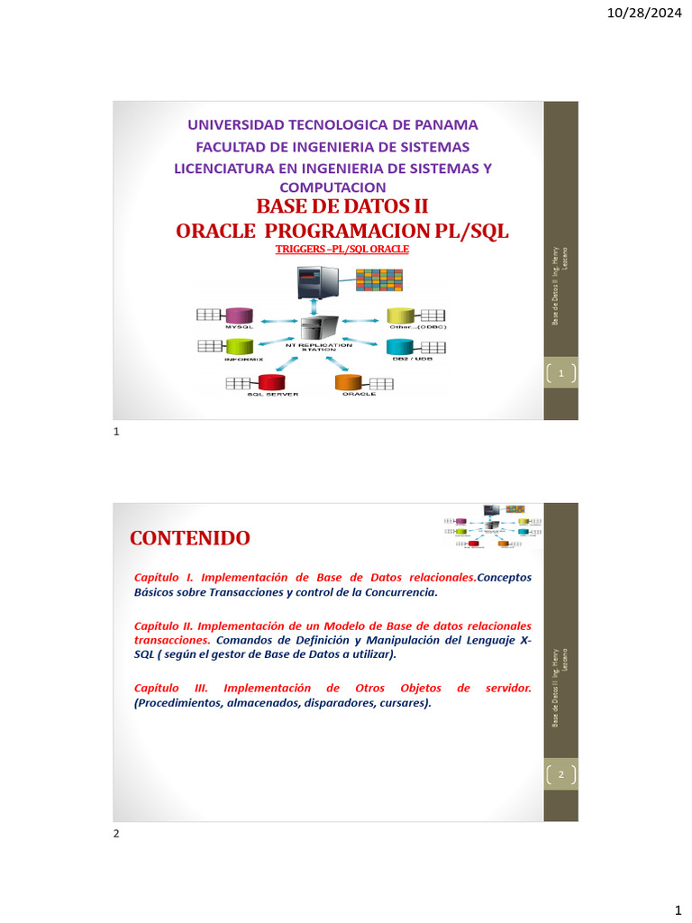 Capitulo V Base de Datos II Oracle PL SQL 5 Triggers | PDF | SQL | Datos de computadora