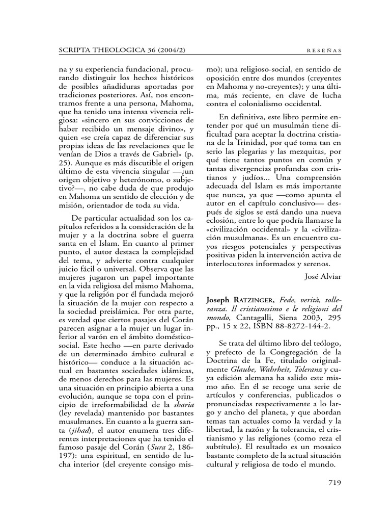 Joseph RATZINGER Fede Verita Tolleranza Il Cristia | PDF | Teología ...