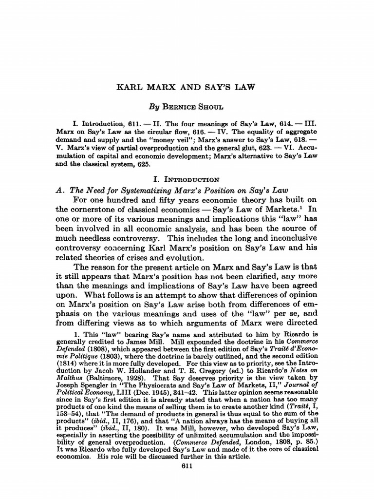 Karl Marx and Say's Law | PDF | Value (Economics) | Exchange Value