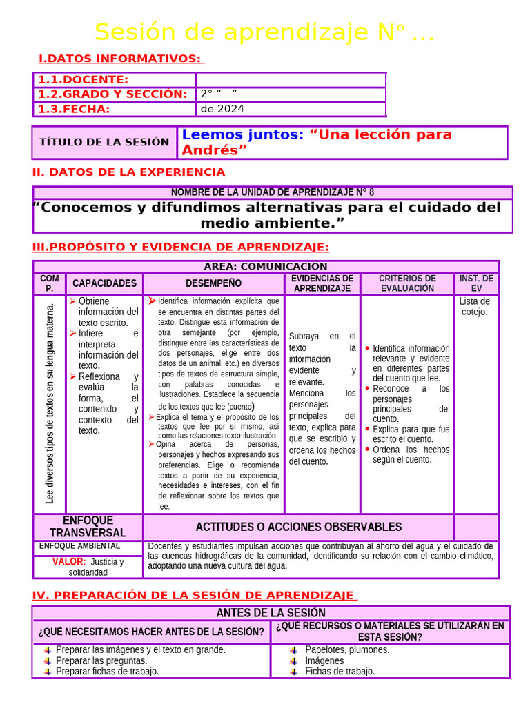 Sesión Leemos Juntos Un Cuento La Lección de Andrés Maestra Janet | PDF | Aprendizaje