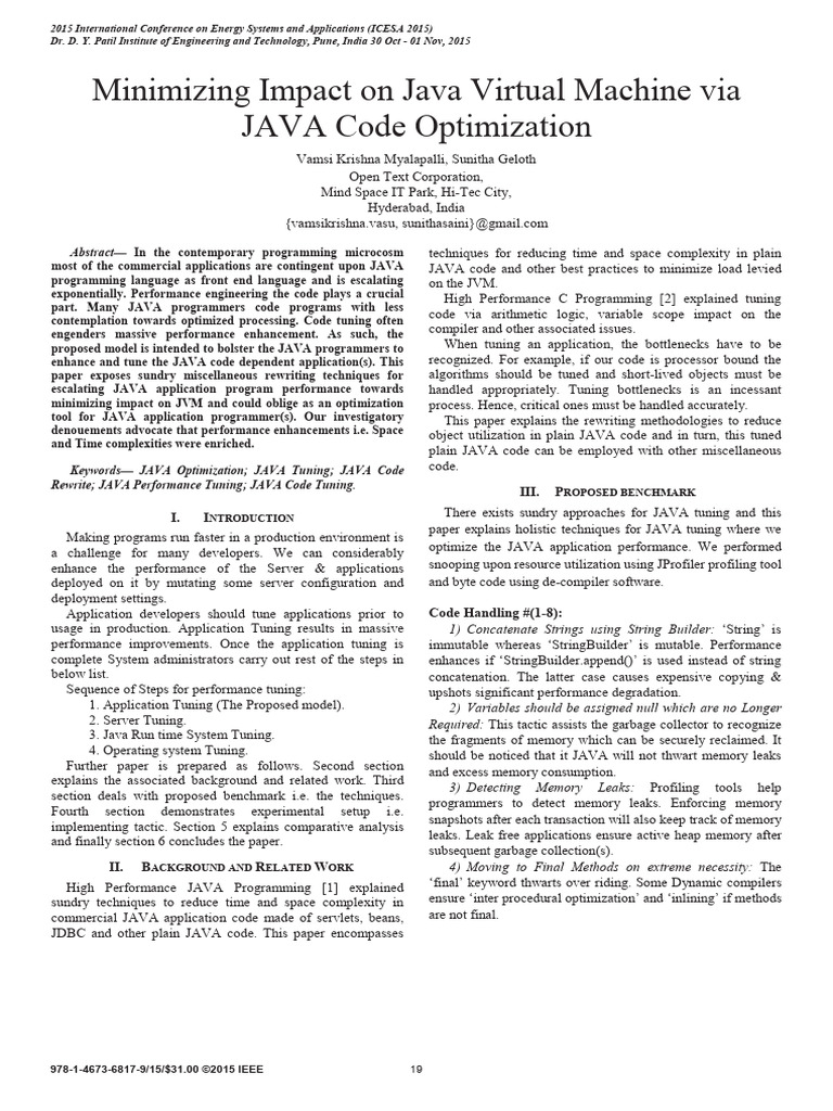 Minimizing Impact On JAVA Virtual Machine Via JAVA Code Optimization | PDF | Class (Computer ...