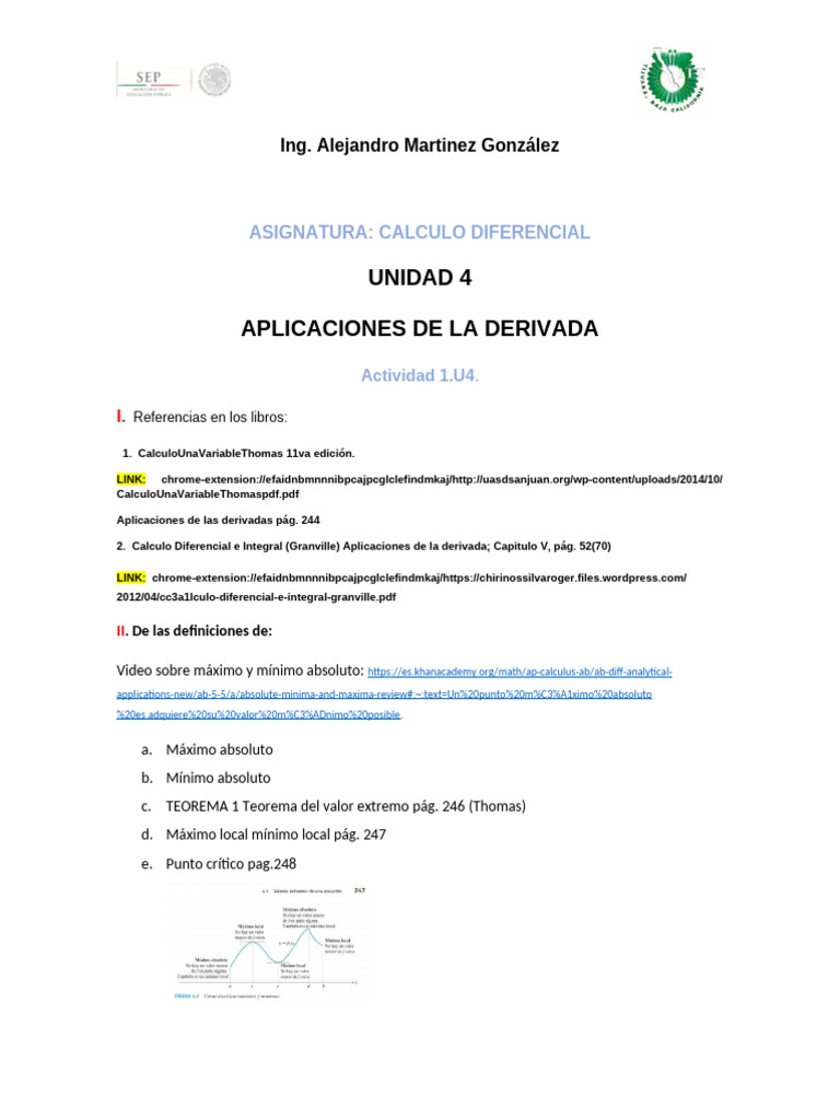 Act 1 U4 - Elercicios - Correctos | PDF | Derivado | Calculo diferencial