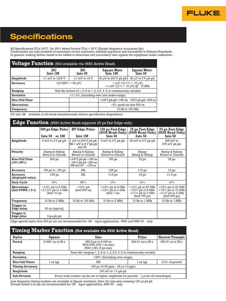 9500B Oscilloscope Calibrator Specs | PDF | Calibration | Electromagnetism