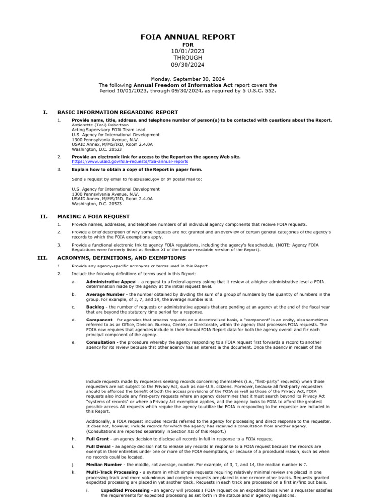 Usaid Fy 24 Annual Foia Report | PDF | Freedom Of Information Act ...