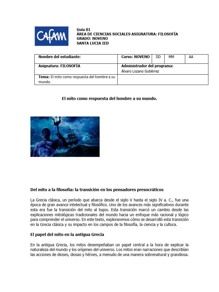 Guia 01 Filosofía 9 | PDF | Mitología griega | Science
