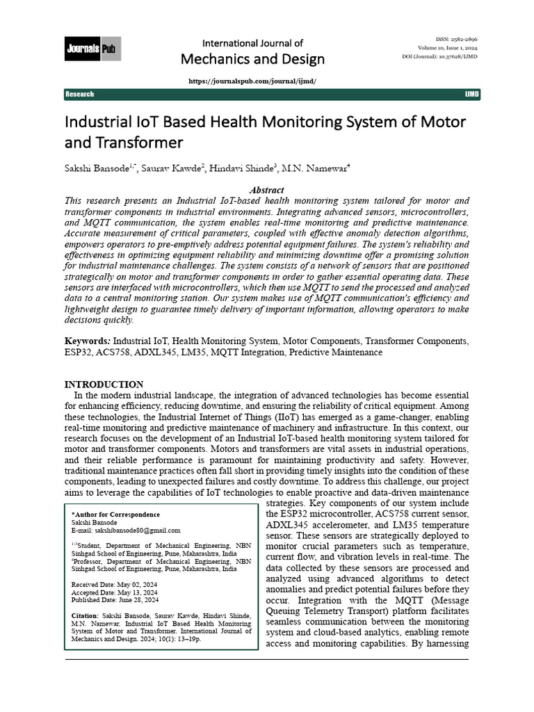 Industrial IoT Health Monitoring System | PDF | Internet Of Things ...