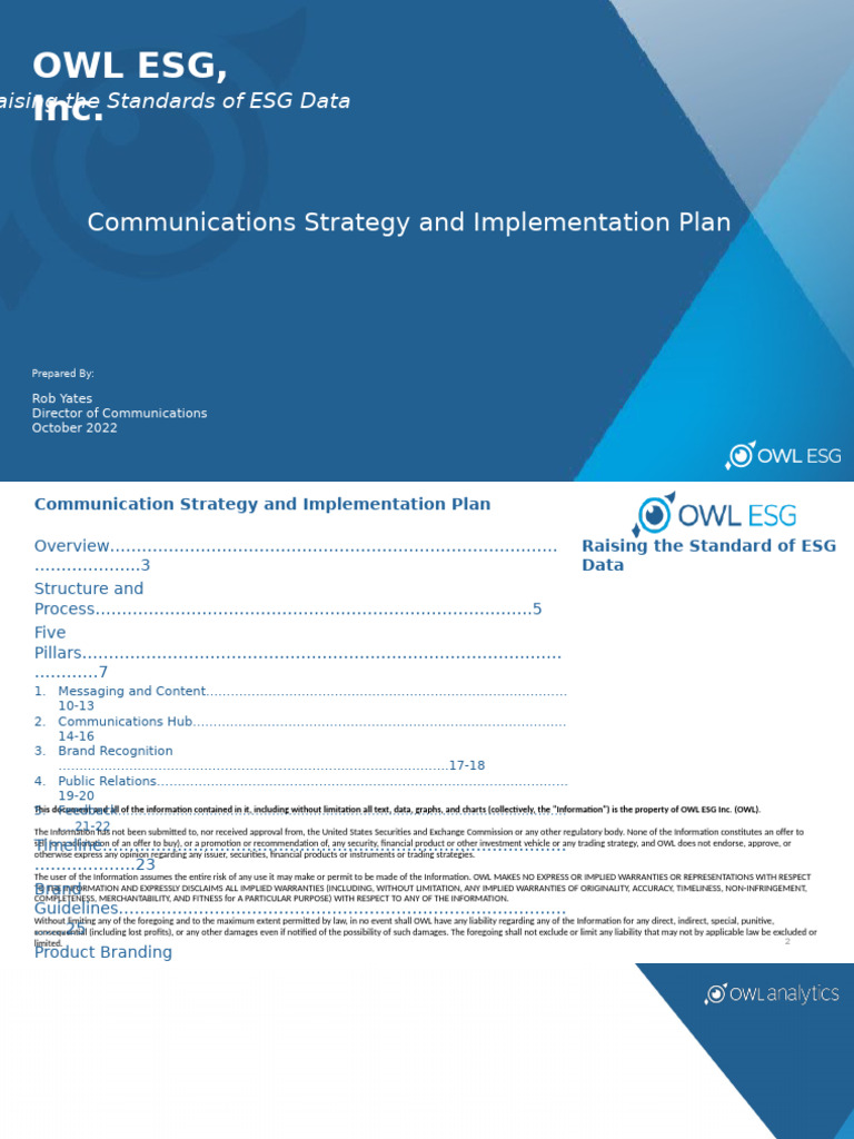 Owl Esg Communications Strategy 2022 Draft | PDF | Brand | Communication