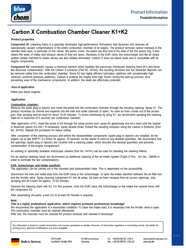 CarbonX Combustion Chamber Cleaner K1 K2 (ING) | PDF | Piston | Engines