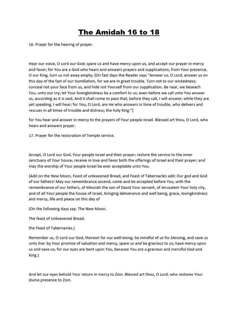 Amidah Prayer Text and Blessings | PDF | Mercy | Prayer