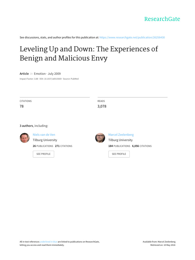 Leveling Up and Down: The Experiences of Benign and Malicious Envy ...