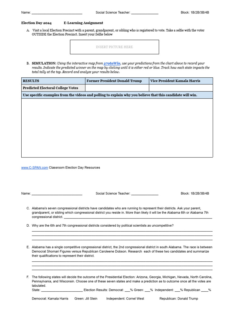RIBHS SS 2024 ElectionDay E-Learning Assignment | PDF | Elections | American Government