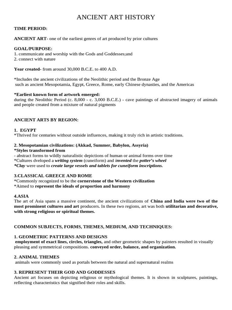 Ancient Art History Handout 020700 | PDF | Sculpture