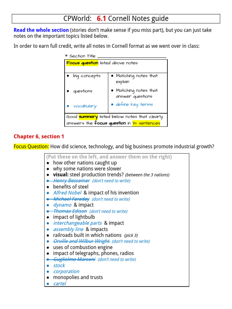 6.1 Cornell Note Guide | PDF