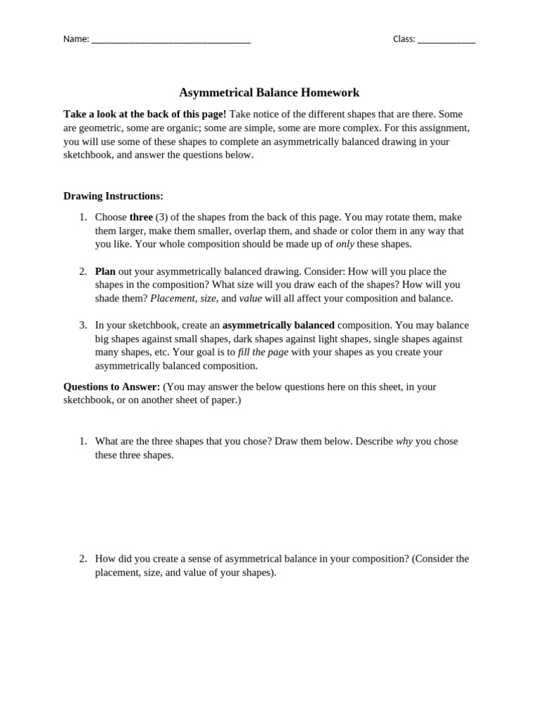 Asymmetrical Balance Drawing Assignment | PDF