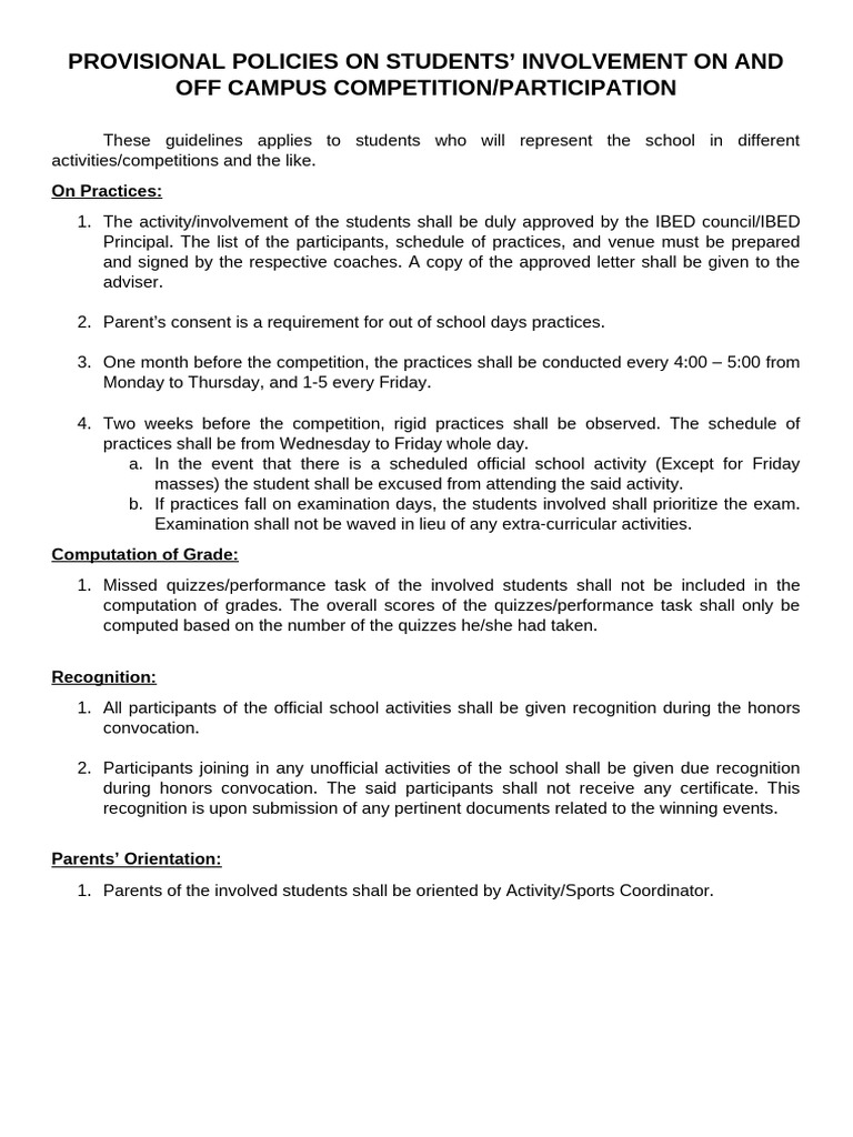 Provisional Policies On Students | PDF