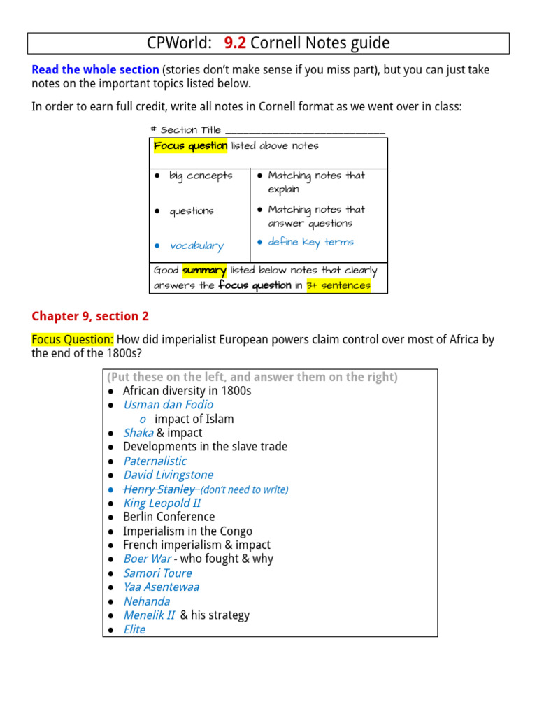 9.2 Cornell Note Guide | PDF