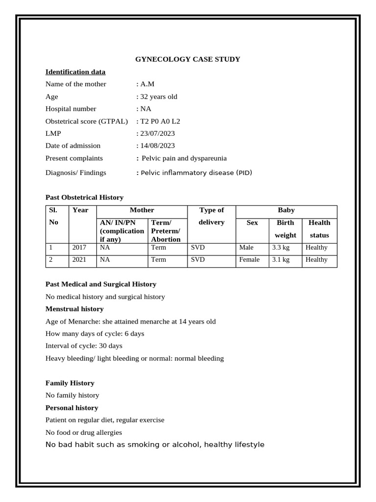 Gyne Case Study 1 | PDF | Vagina | Medical Specialties