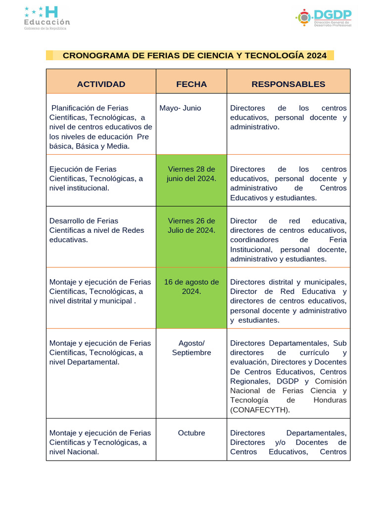 Cronograma de Ferias de Ciencia y Tecnología 2024 | PDF