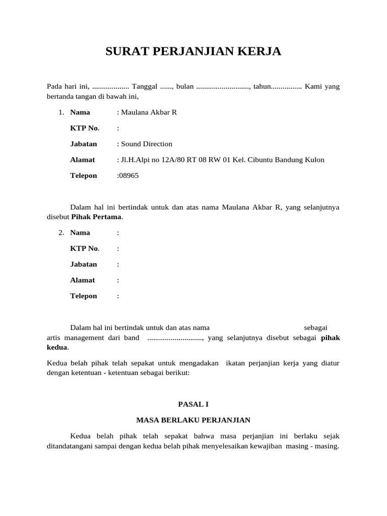 Surat Perjanjian Kerj Mou Band | PDF | Hukum | Sains & Matematika