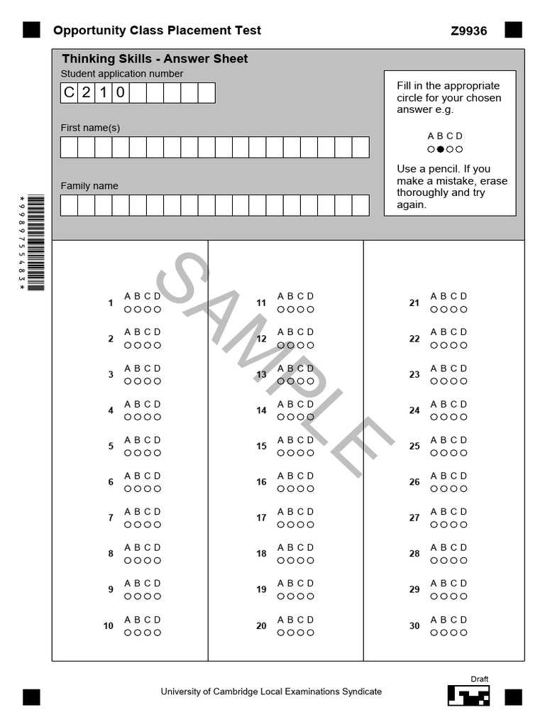 Thinking Sample Answer Sheet | PDF