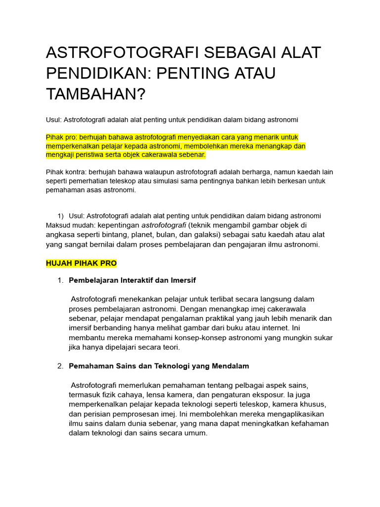 Astrofotografi Sebagai Alat Pendidikan - Penting Atau Tambahan | PDF