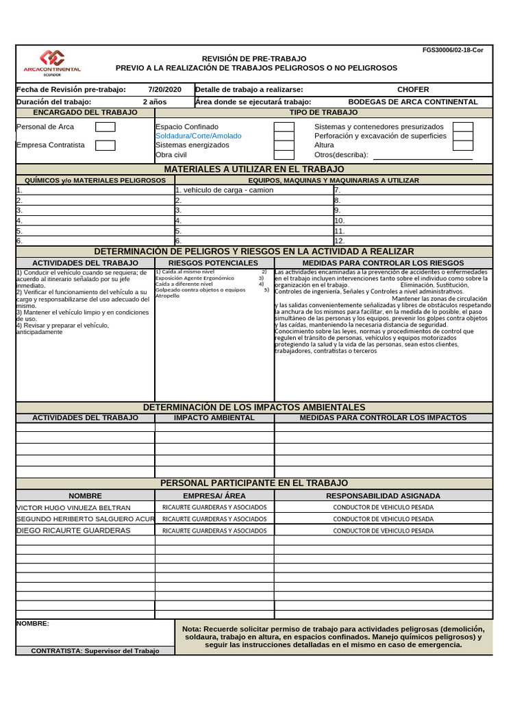 Evaluacion Pre Trabajo Chofer | PDF | Salud pública | Especialidades ...