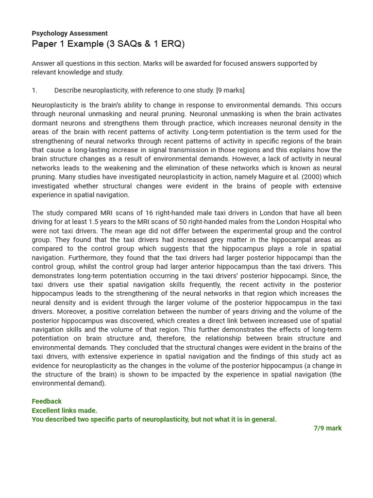 IB Psychology Sample Paper 1 With Answers P | PDF | Recall (Memory) | Hippocampus