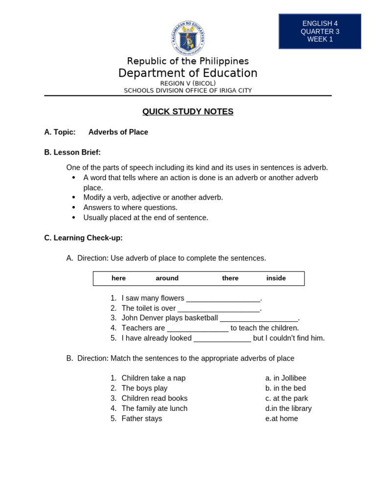 English Quarter 3 Week 1 | PDF