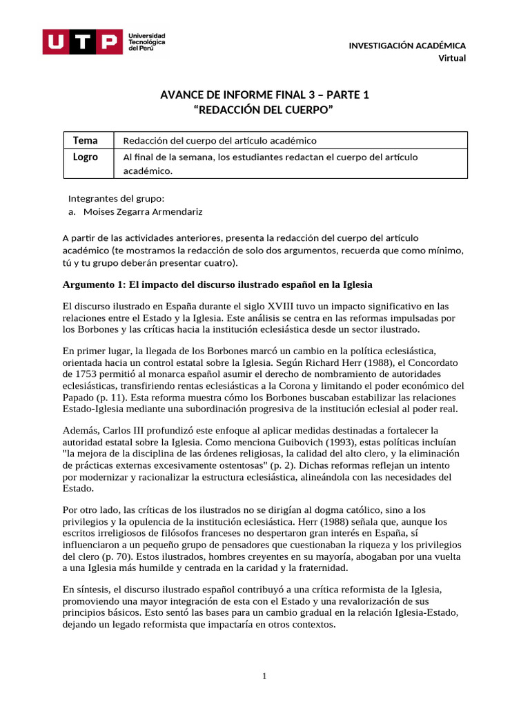 AVANCE INFORME FINAL 3 – PARTE 1 | PDF | Iglesia Católica | España