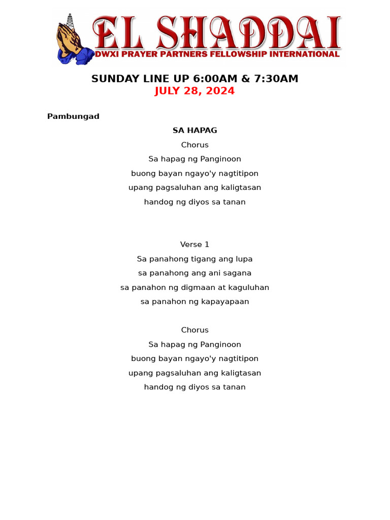 EL SHADDAI July 28 2024 6am 730am | PDF