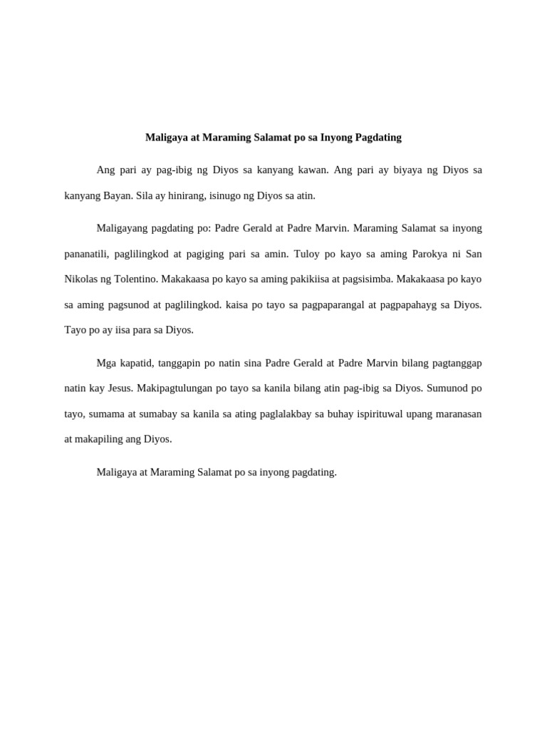 Maligaya at Maraming Salamat Po Sa Inyong Pagdating | PDF