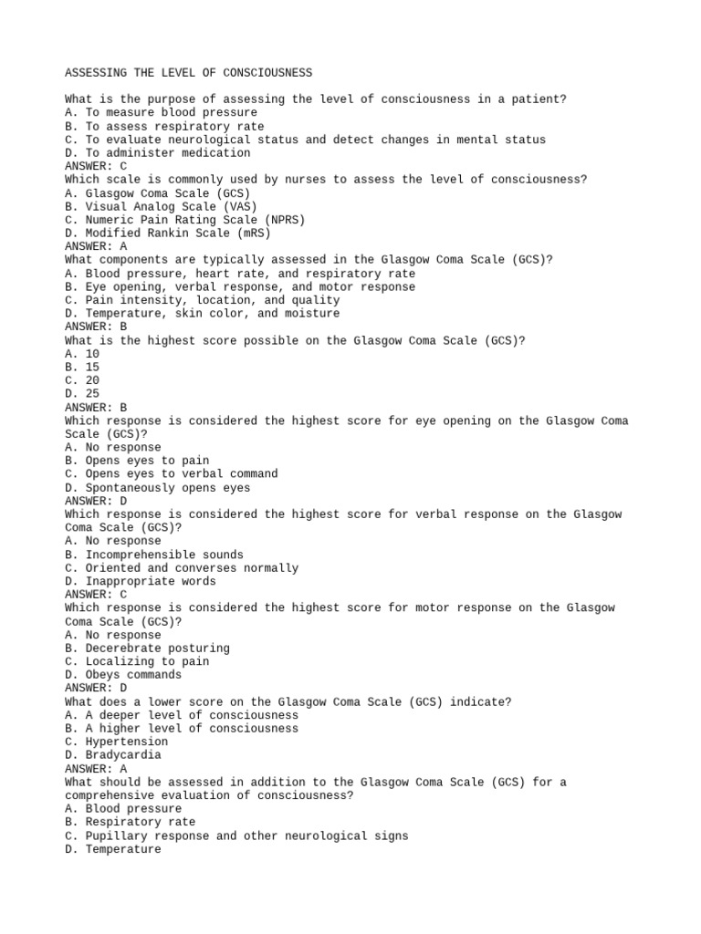 Assessing The Level of Consciousness | PDF | Coma | Human Diseases And ...