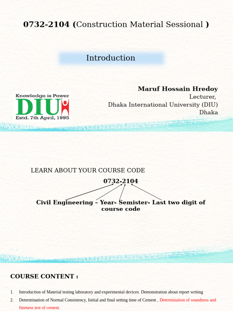 Construction Materials Sessional | PDF | Technology & Engineering