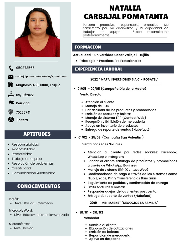 Curriculum Vitae - Carbajal Pomatanta Natalia 2022 | PDF