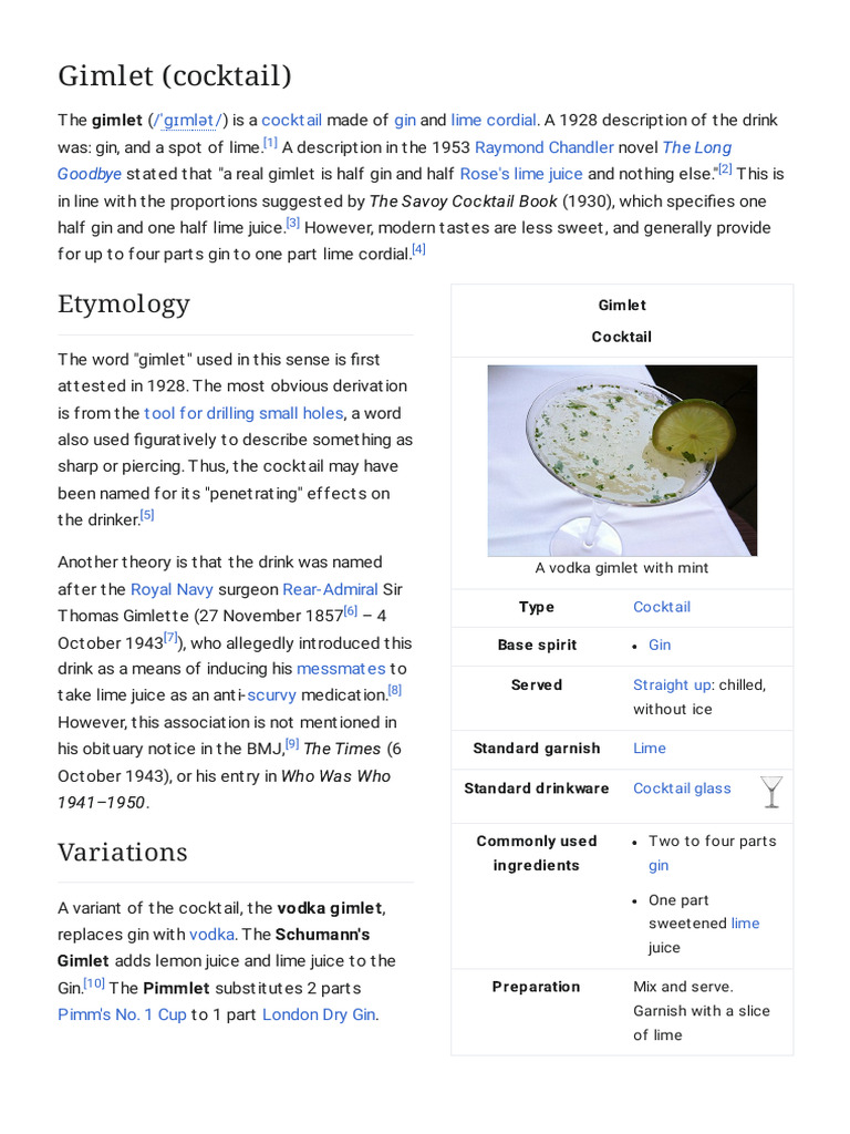 Gimlet (Cocktail) - Wikipedia | PDF | Bartending | Cocktails