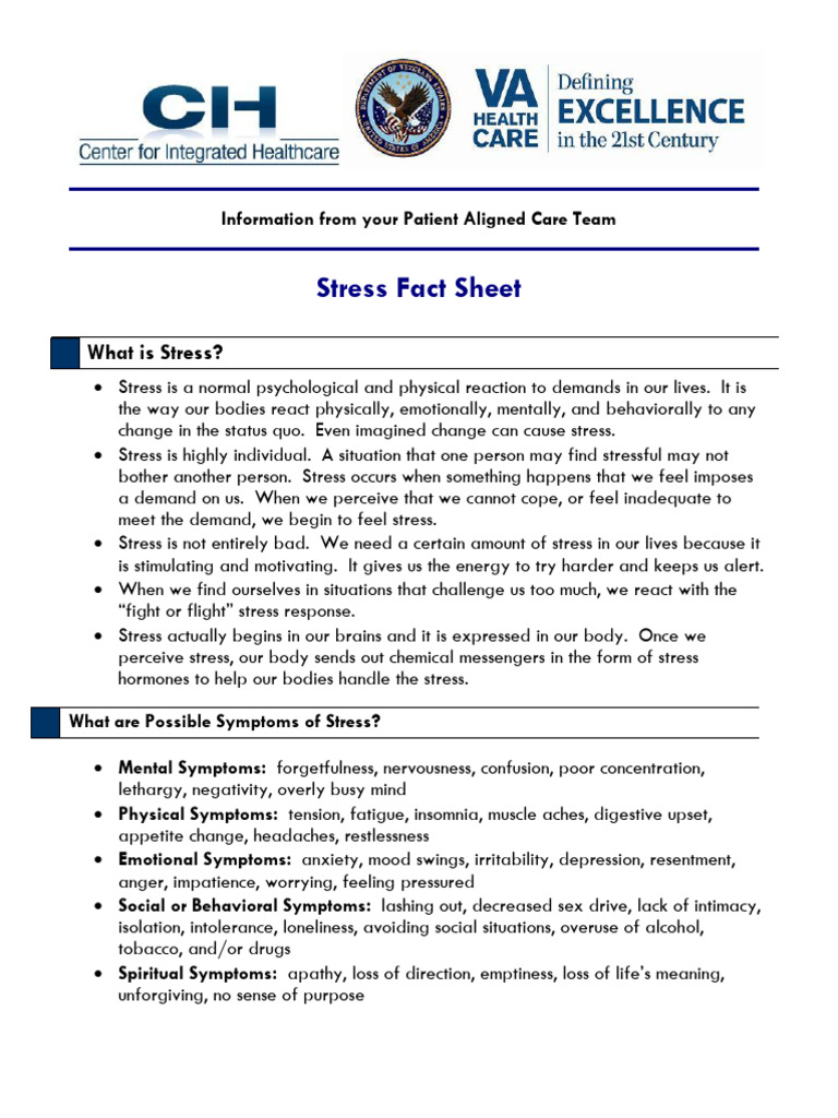 Stress Fact Sheet Version 3 | PDF | Stress (Biology) | Anxiety