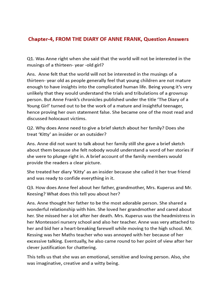 Chapter, FROM THE DIARY OF ANNE FRANK | PDF
