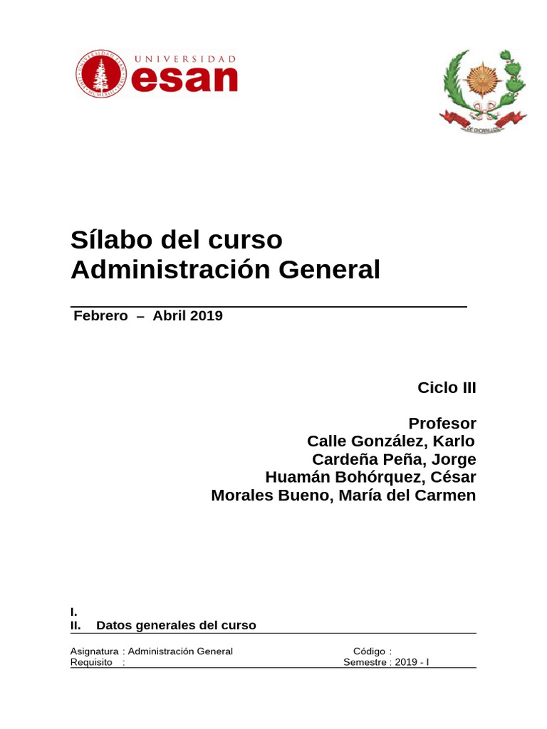Emch Silabo Adm Gral 02 (Feb Abril 2019) | PDF | Evaluación | Planificación